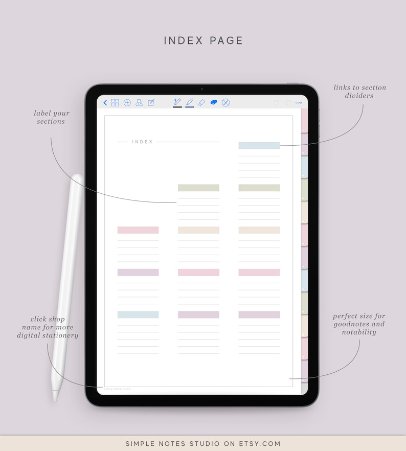 12 Tab Digital Notebook Hyperlinked PDF Lined Grid Dotted - Etsy
