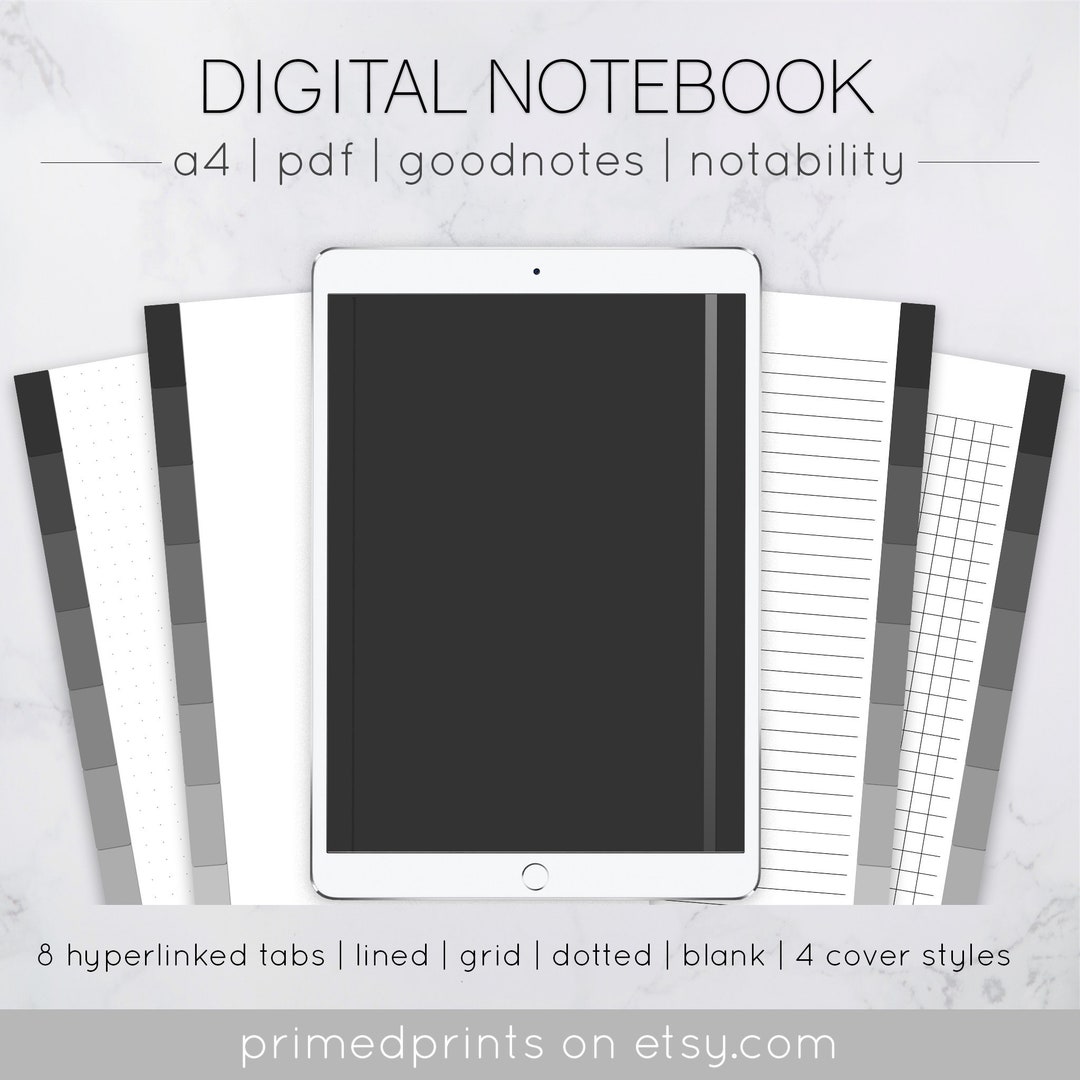 Black Lined Grid Dotted Blank Digital Notebook W/ Hyperlinked Tabs ...