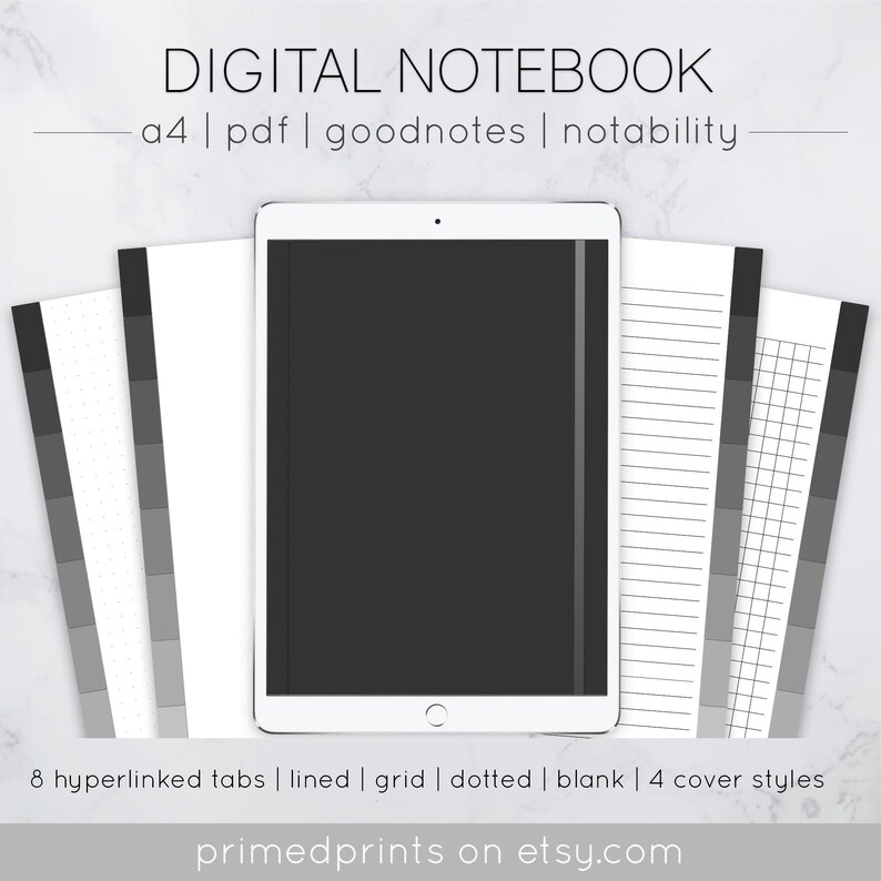 Black Lined Grid Dotted Blank Digital Notebook W/ Hyperlinked Tabs ...