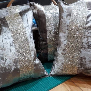 Crushed Velvet and Glitter Stripe Cushions, Crushed Velvet, Glitter ...