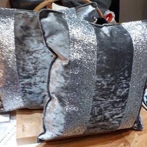 Crushed Velvet and Glitter Stripe Cushions, Crushed Velvet, Glitter ...