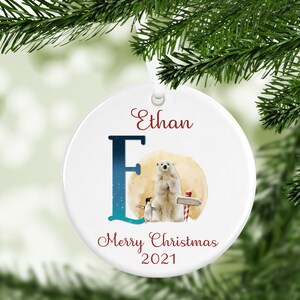 Personalised Polar Bear Alphabet Christmas Tree Decoration, Customised ...