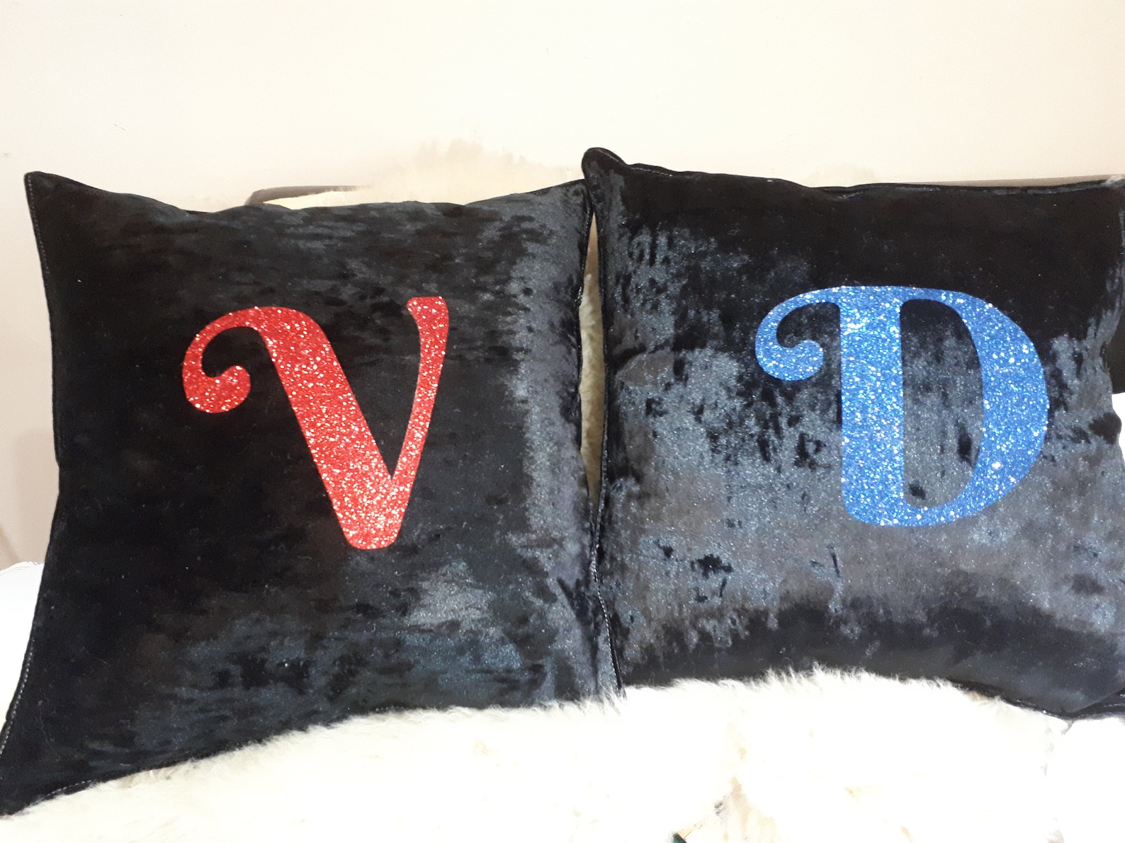 Crushed Velvet Initial Cushions, Personalised Cushion, Personalised ...