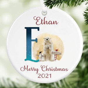 Personalised Polar Bear Alphabet Christmas Tree Decoration, Customised ...