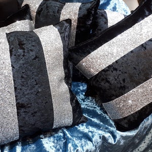 Crushed Velvet and Glitter Stripe Cushions, Crushed Velvet, Glitter ...