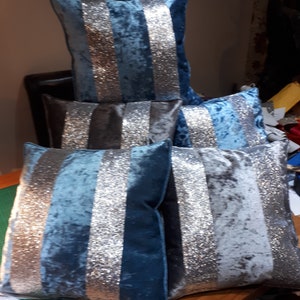 Crushed Velvet and Glitter Stripe Cushions, Crushed Velvet, Glitter ...