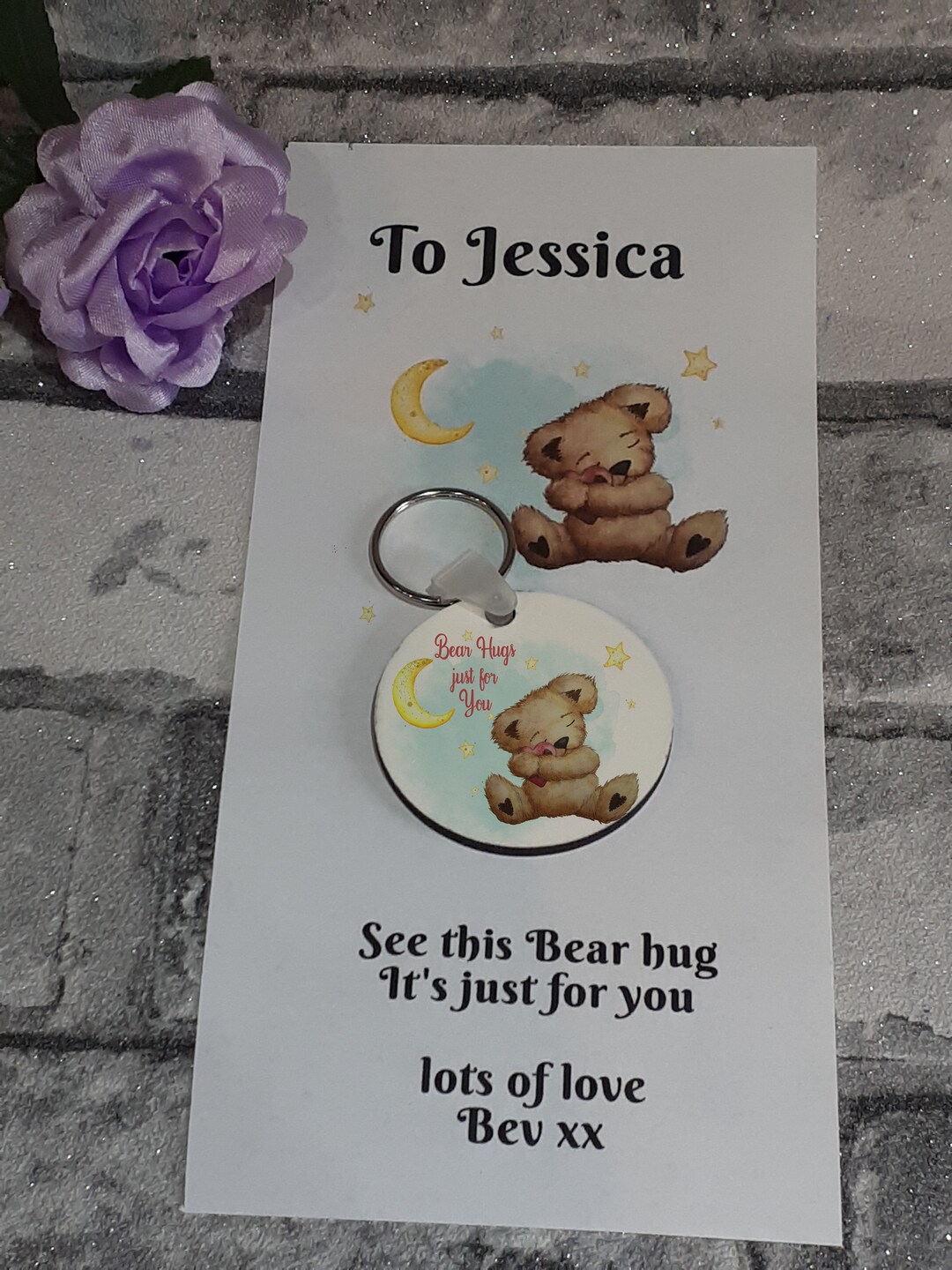 Bear Hug Key ring round square, pocket hug, personalised - Etsy.de