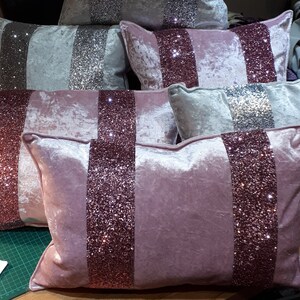 Crushed Velvet and Glitter Stripe Cushions, Crushed Velvet, Glitter ...
