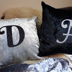 Crushed Velvet Initial Cushions, Personalised Cushion, Personalised ...