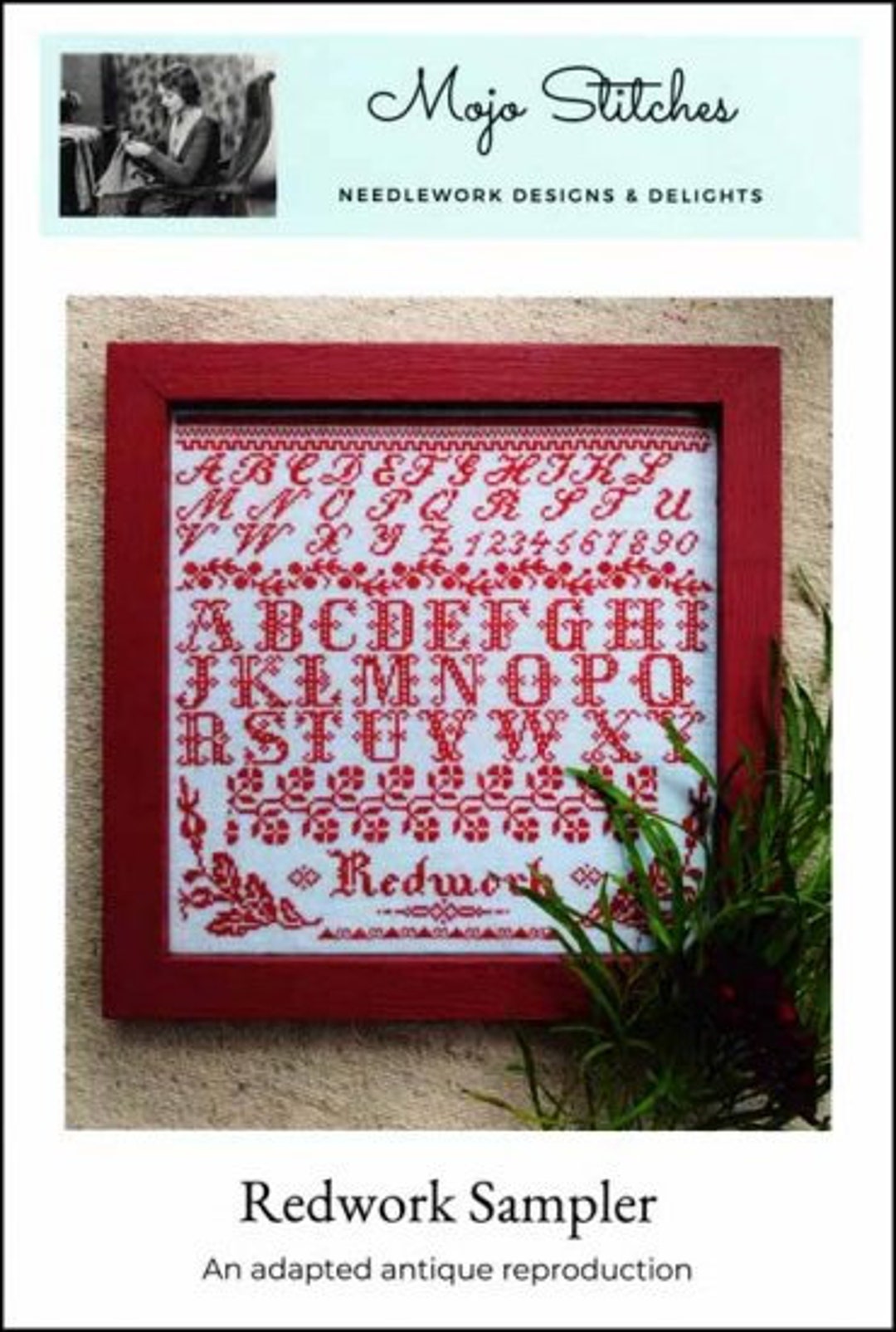 Redwork Sampler by Mojo Stitches Cross Stitch Chart Design Primitive ...