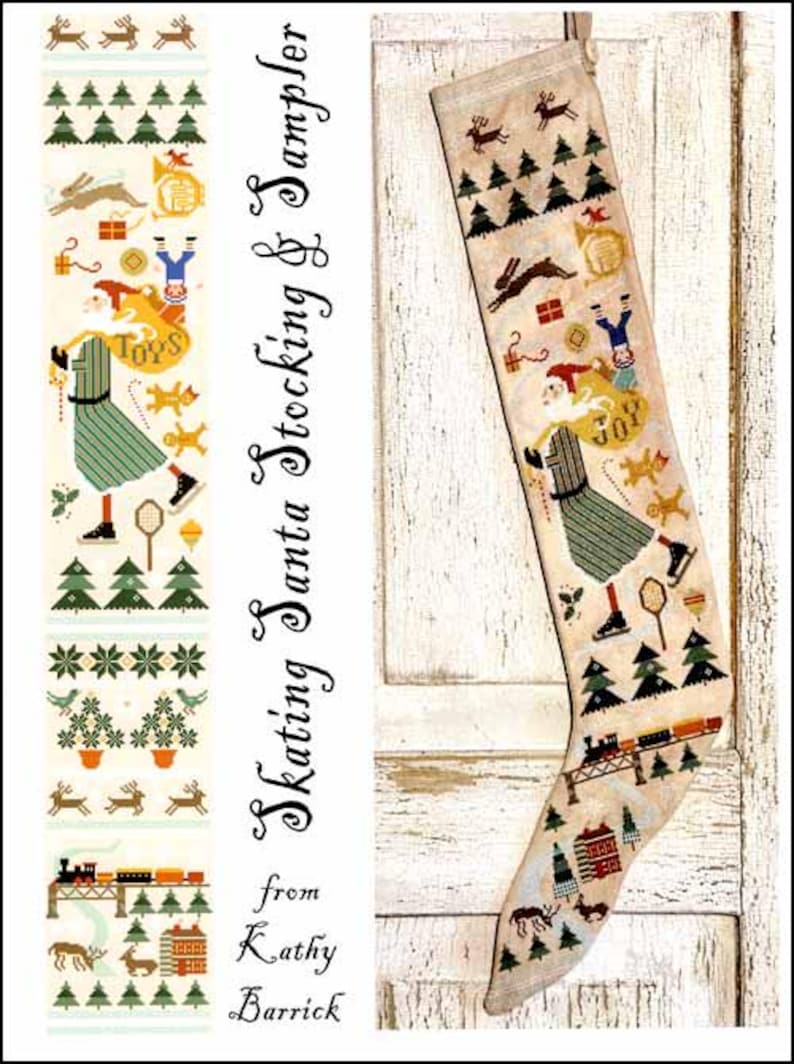PAPER Cross Stitch Chart- Skating Santa Stocking and Sampler From Kathy ...
