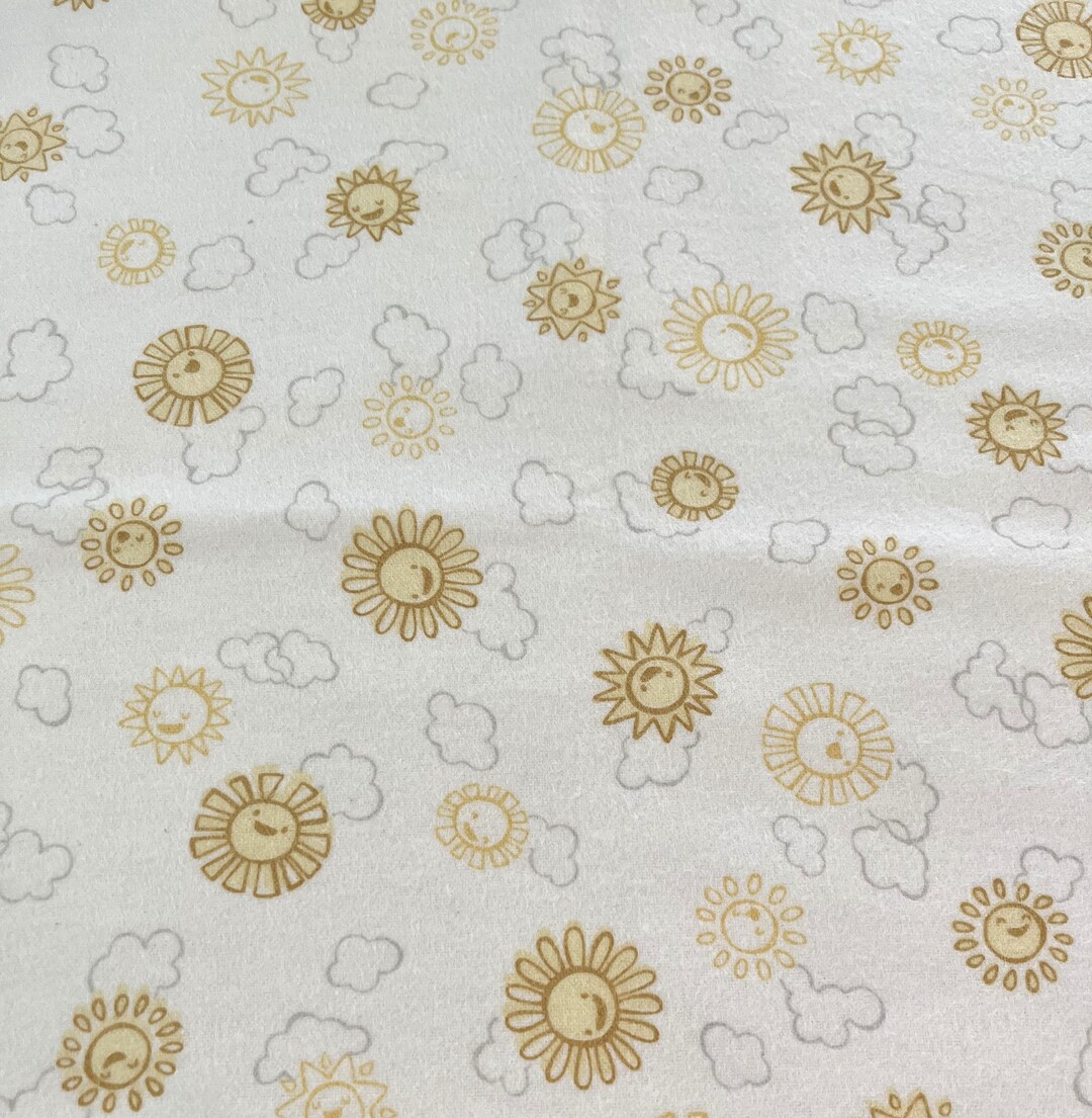 PER YARD ~ SRKF Cotton Flannel Sun, Clouds and Stars Fabric ~ 100% ...