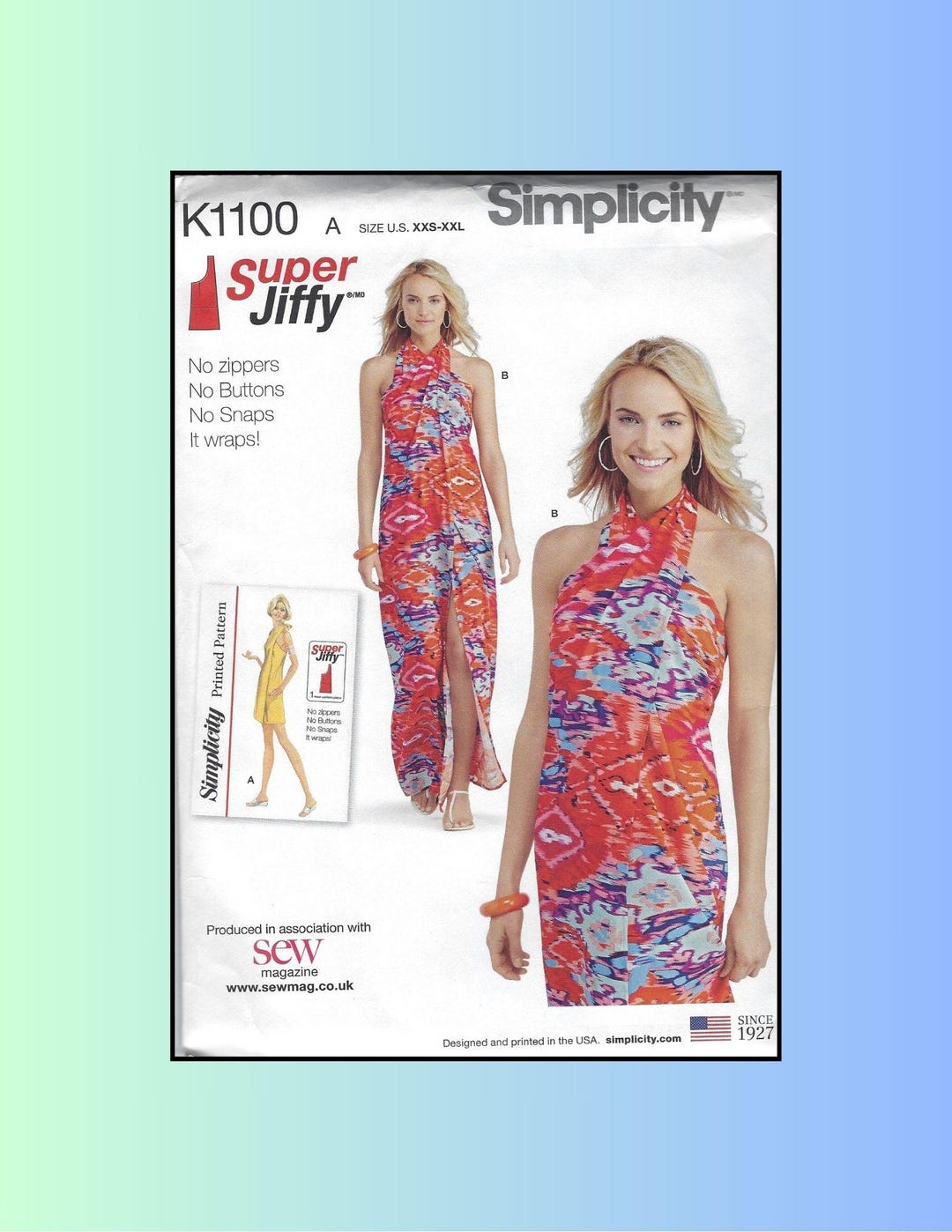 K1100 Simplicity Super Jiffy Sewing Pattern ~ Misses' Sizes XXS - XXL Wrap Dress Sarong Super ...