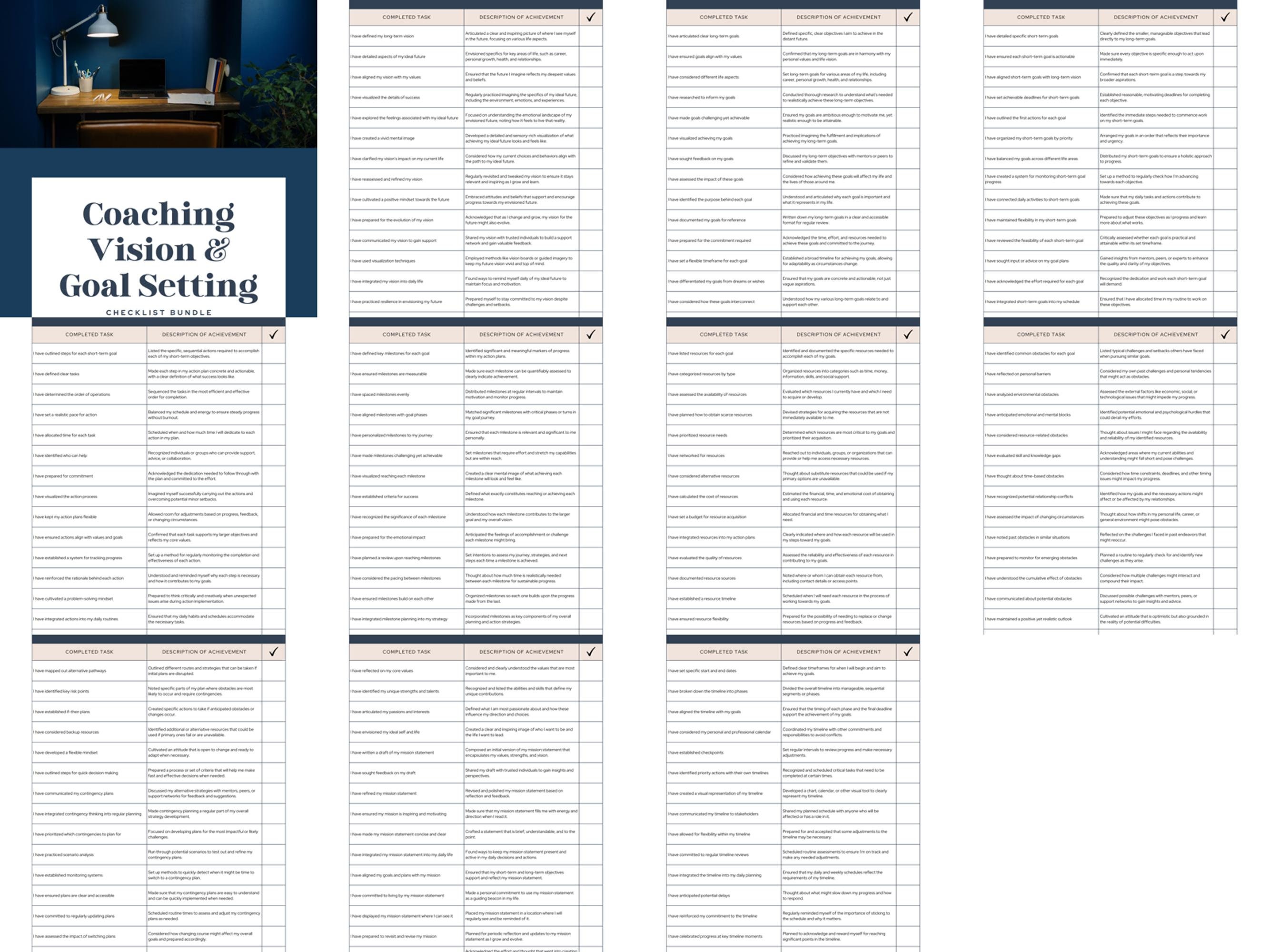 Printable Coaching Vision and Goal Setting Checklist Bundle Digital ...