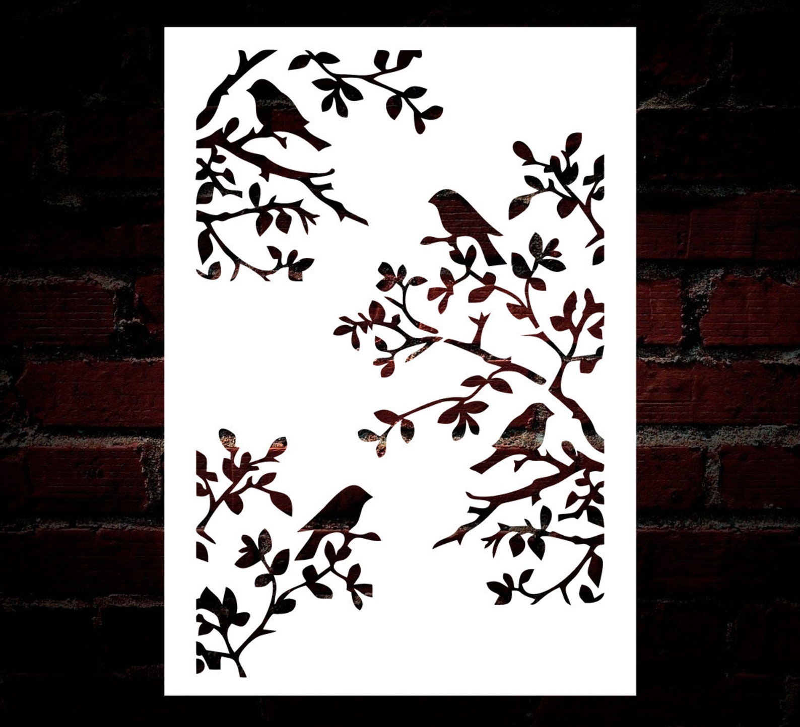 Birds in Tree Stencil Reusable DIY Craft Mylar Stencil for Paint Family ...
