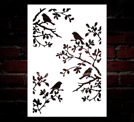 Birds in Tree Stencil Reusable DIY Craft Mylar Stencil for - Etsy
