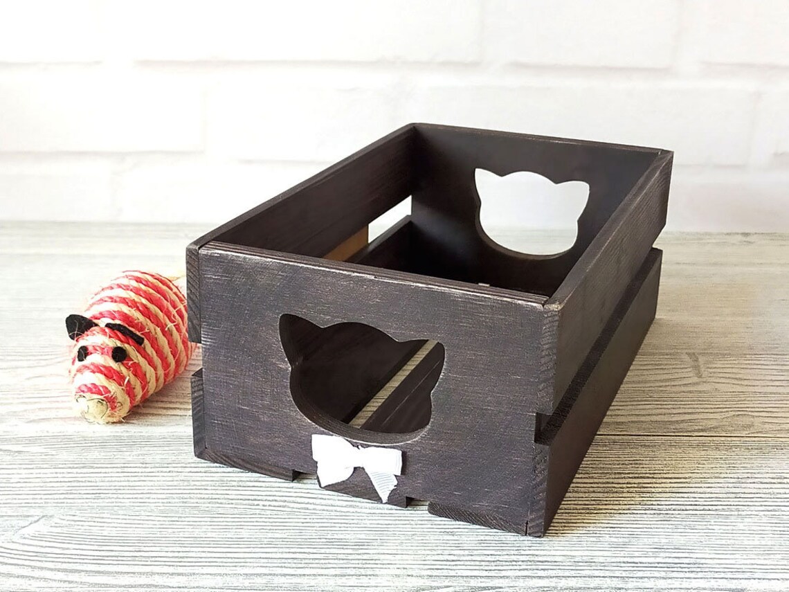 Cat Toy Box Personalized size XS Cat Toy Storage Cat | Etsy