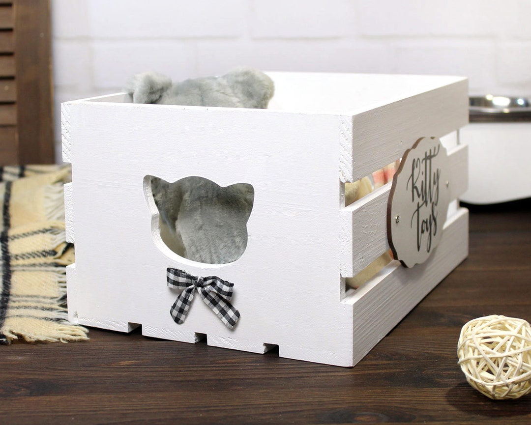 Cat Toy Box Personalized Durable, Large Cat Toys Storage, Cat Furniture ...