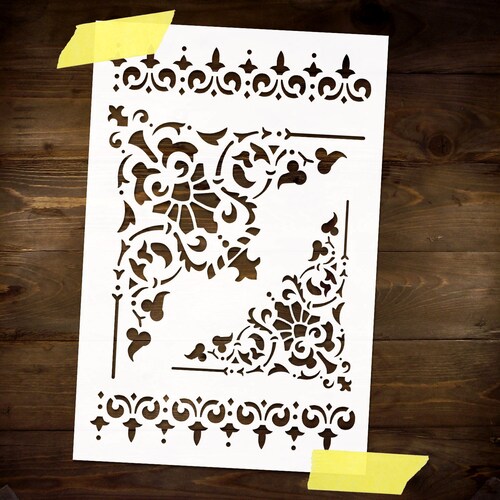 Baroque Corners & Border Stencil Reusable DIY Craft Mylar - Etsy