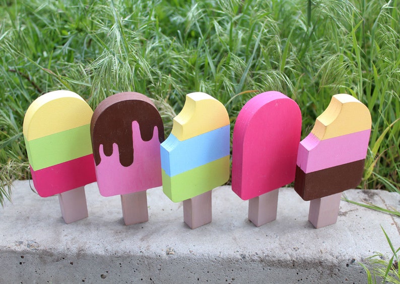 Popsicle Summer Wood Fun Decor for Summer Tiered Tray 3 Color Popsicle ...