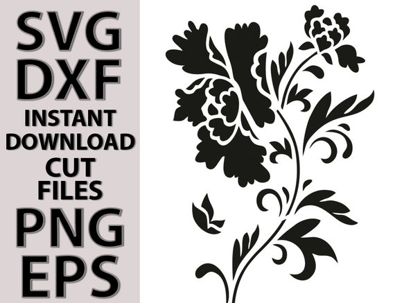 Pion Flower Stencil Digital Template SVG DXF Eps Png Files for | Etsy
