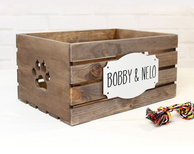 Dog Toy Box Personalized With Paw Hole, Dog Toy Storage, Dog Crate ...