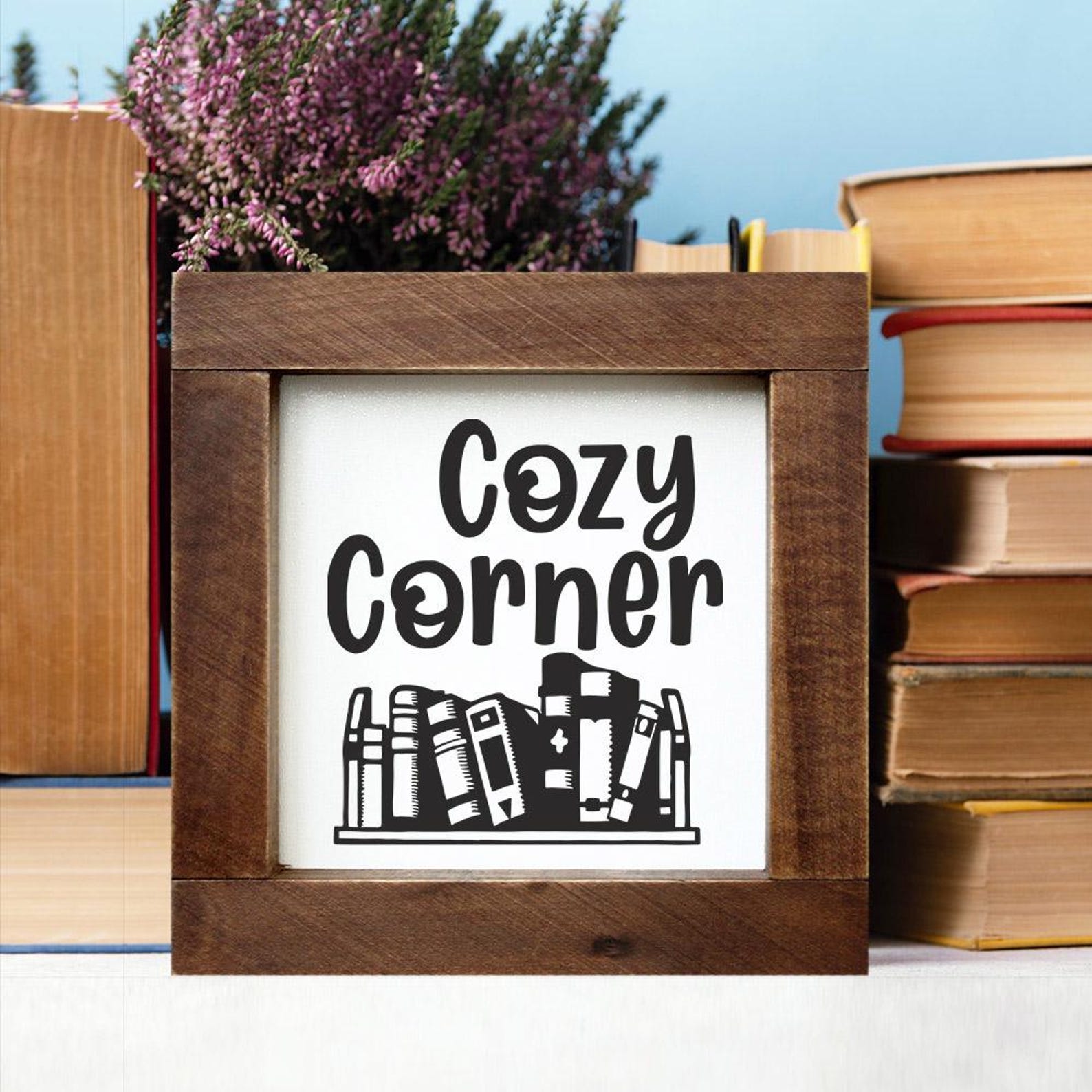Book Nook Sign Cozy Corner Wooden Sign for Books and Cat Lover Room ...