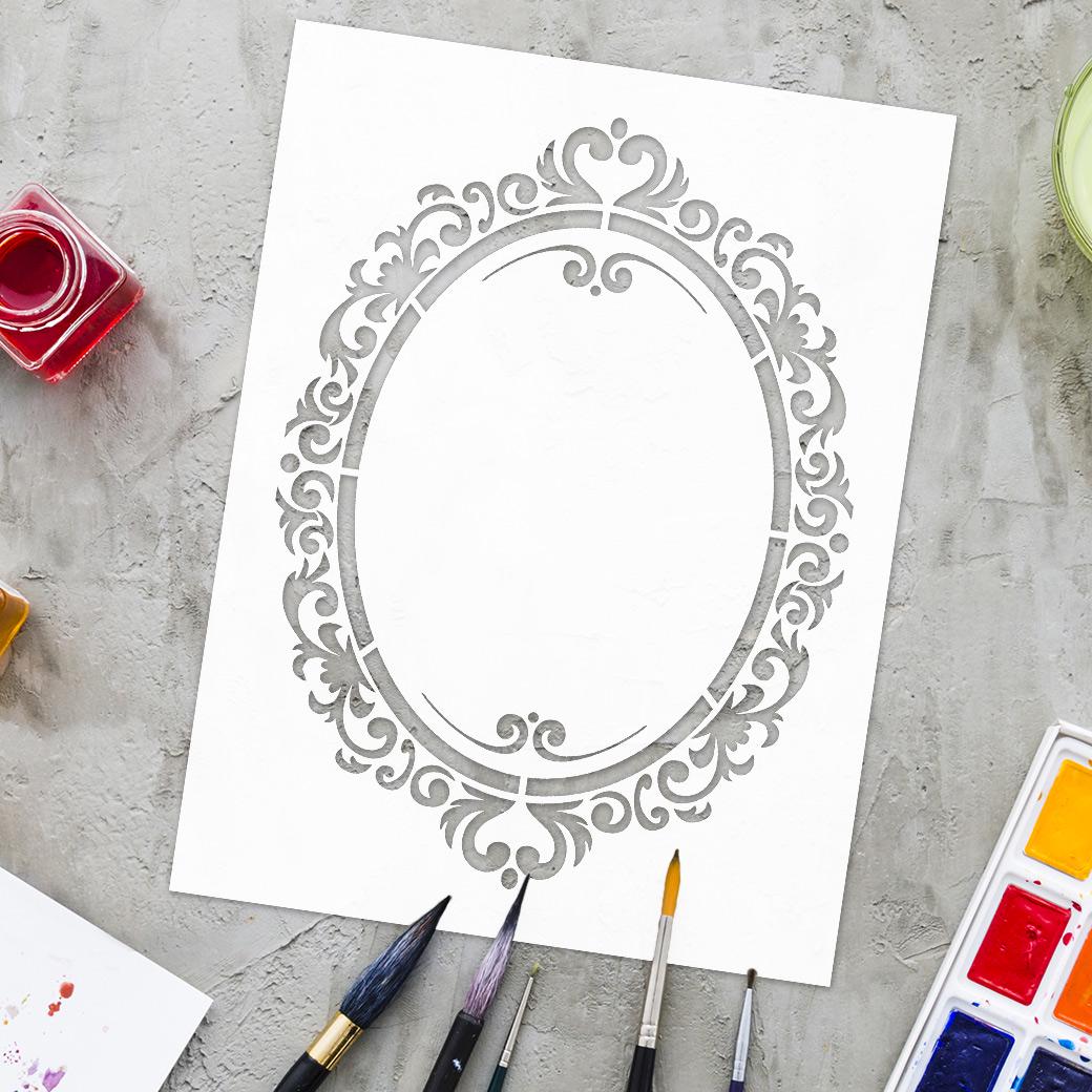 Oval Vintage Frame Stencil Reusable DIY Craft Mylar Stencil for Paint ...