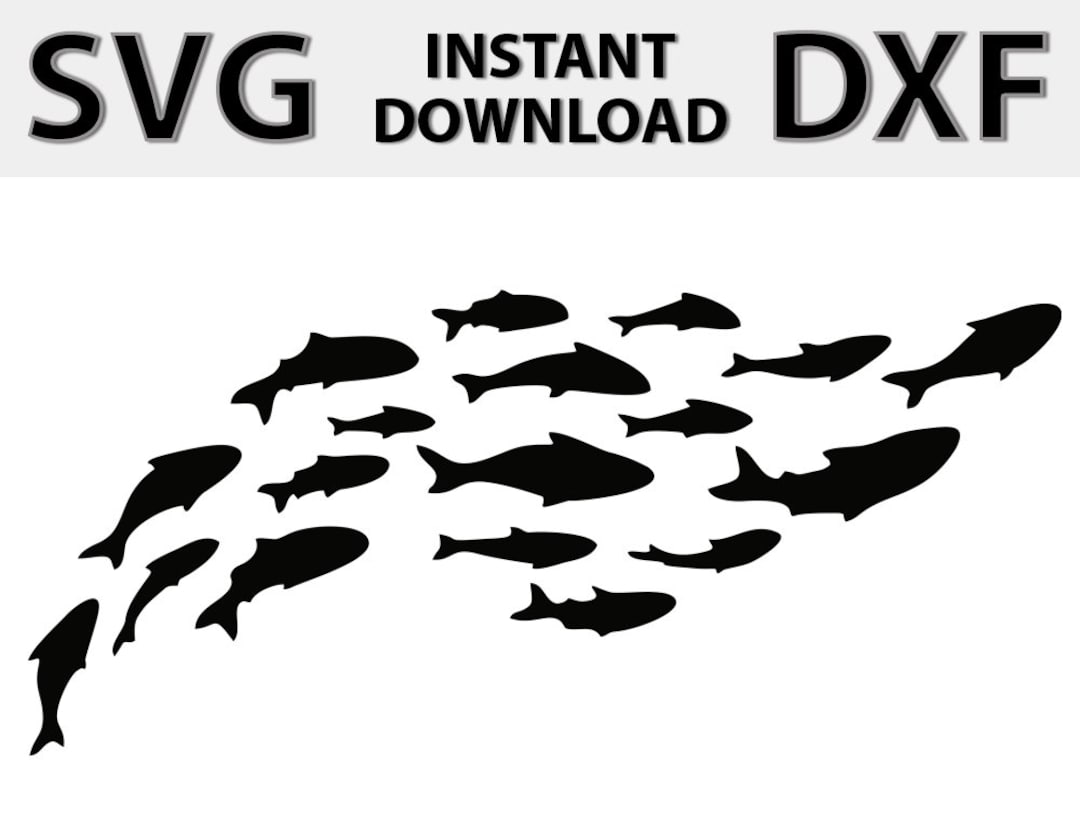 School of Fish Stencil Digital Template SVG DXF Eps Png Files for ...