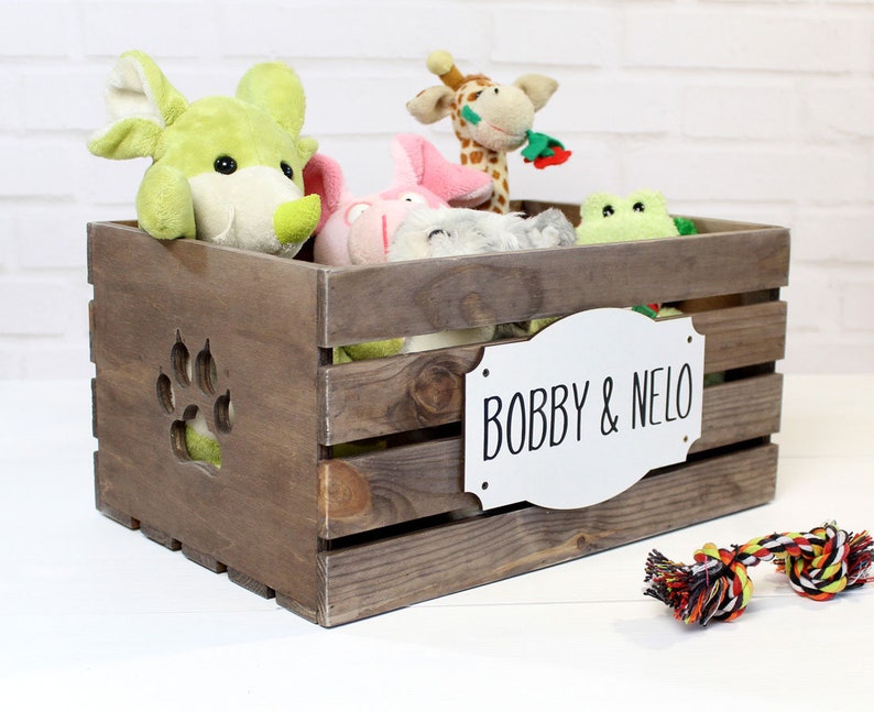 Dog Toy Box Personalized With Paw Hole Dog Toy Storage Dog - Etsy