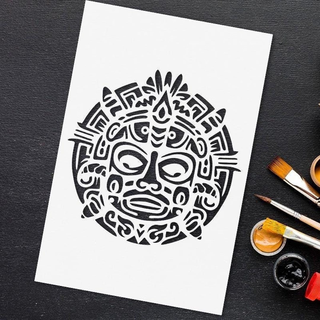Aztec Ritual Mask Stencil - DIY Mylar Painting Stencils for Walls ...