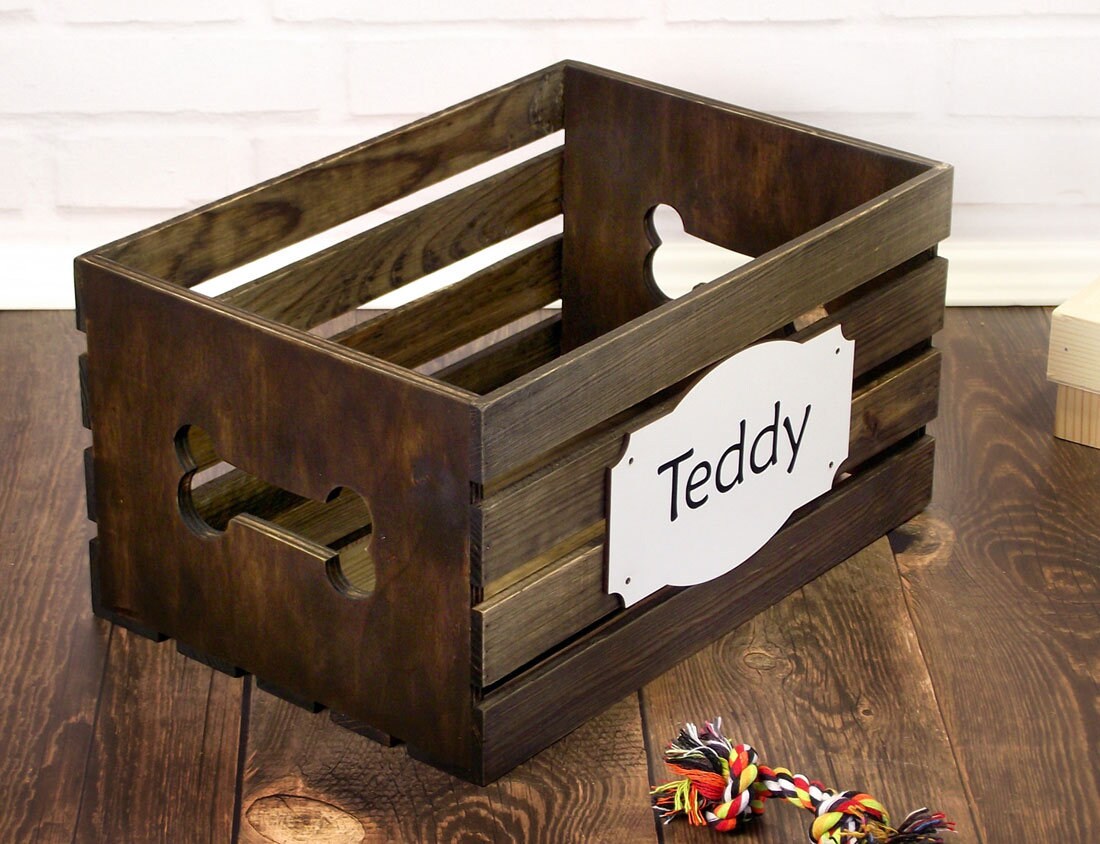 Dog Toy Box Personalized With Bone Hole Dog Toy Storage Dog - Etsy