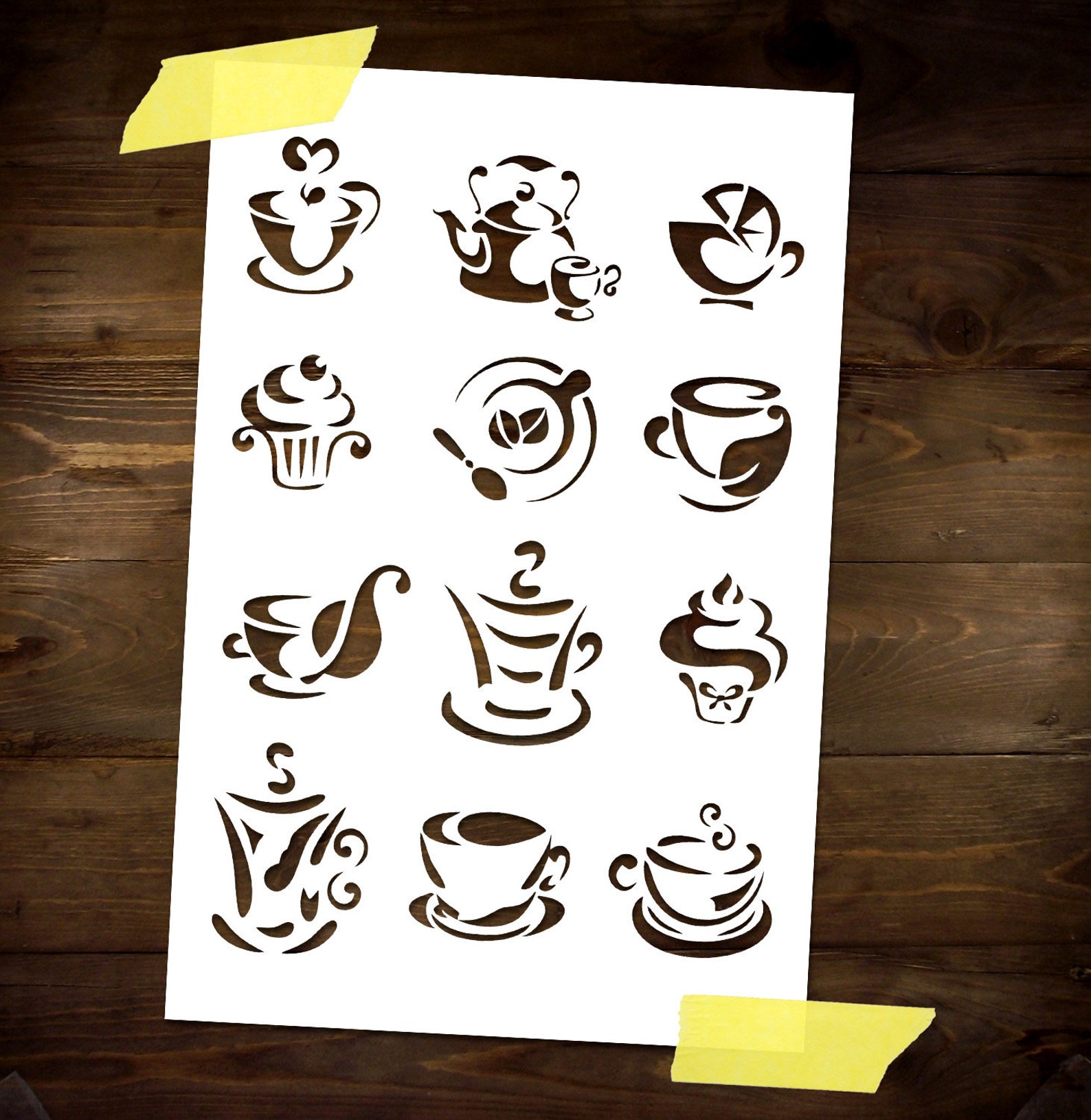 Coffee Cups Espresso Stencil Reusable DIY Craft Mylar Big | Etsy