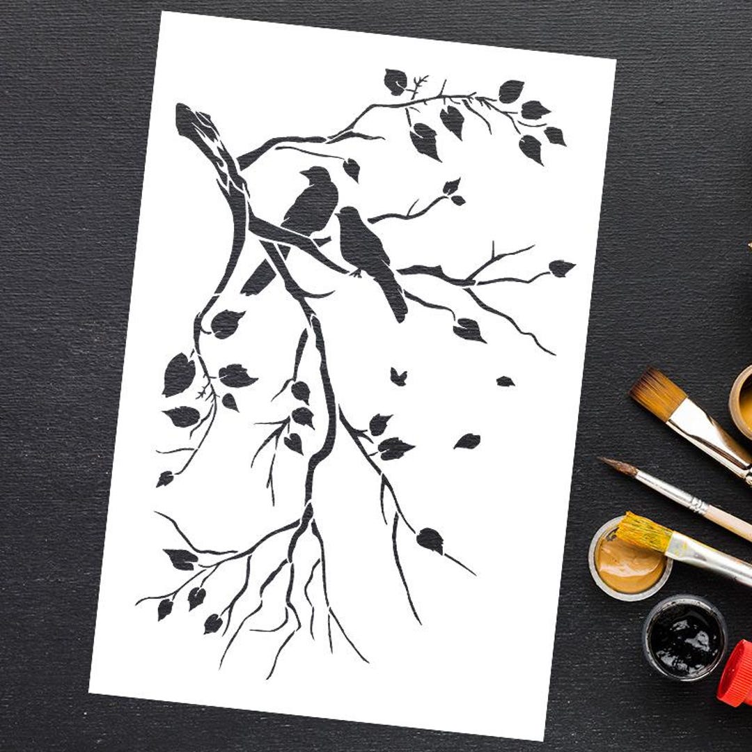 Birds in Tree Stencil - DIY Stencil for Paint - Large Stencil for Walls ...