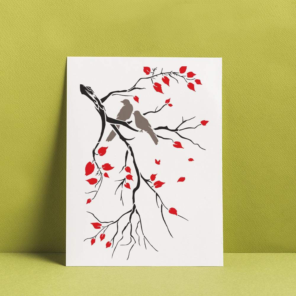 Birds in Tree Stencil - DIY Stencil for Paint - Large Stencil for Walls ...
