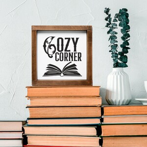Book Nook Sign COZY Corner Wooden Sign for Books and Cat Lover Room ...