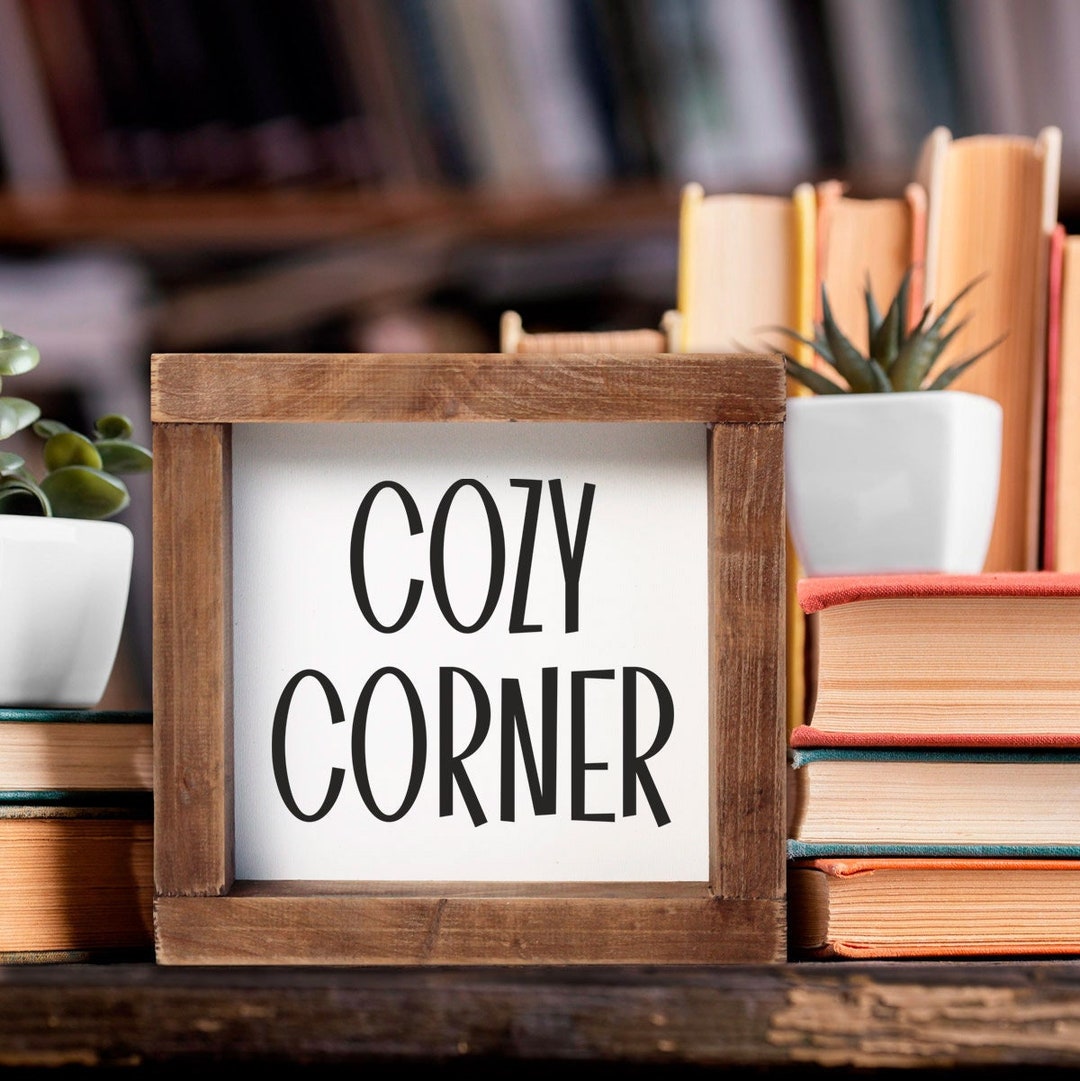 Book Nook Sign COZY Corner Wooden Sign for Books and Cat Lover Room ...