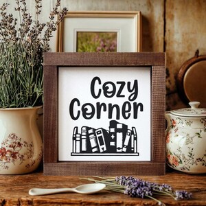 Book Nook Sign Cozy Corner Wooden Sign for Books and Cat Lover Room ...
