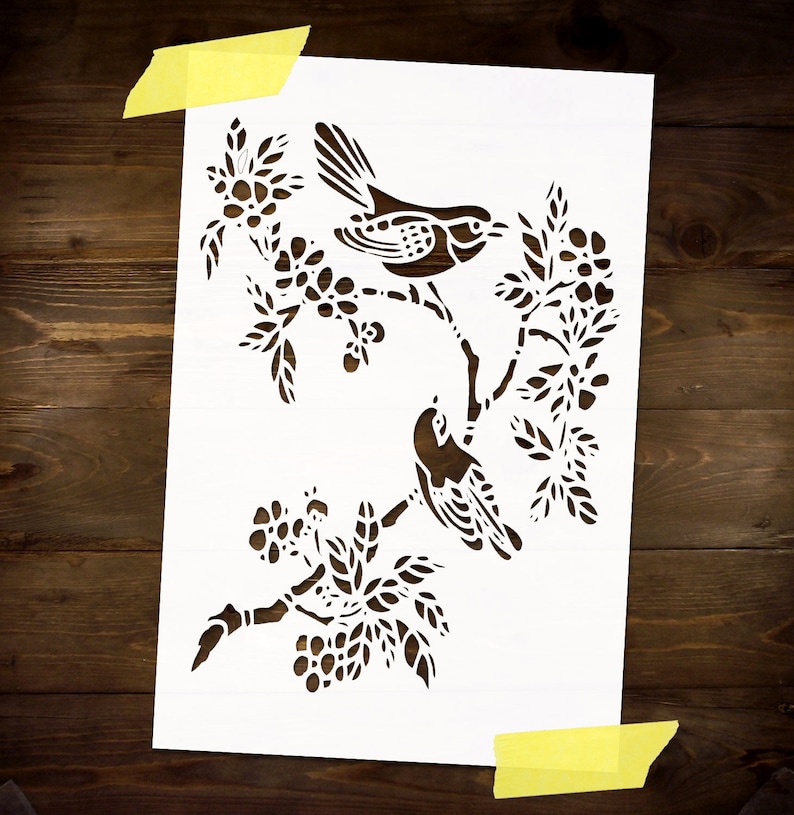Birds on Branch Stencil Reusable DIY Craft Mylar Stencil for - Etsy