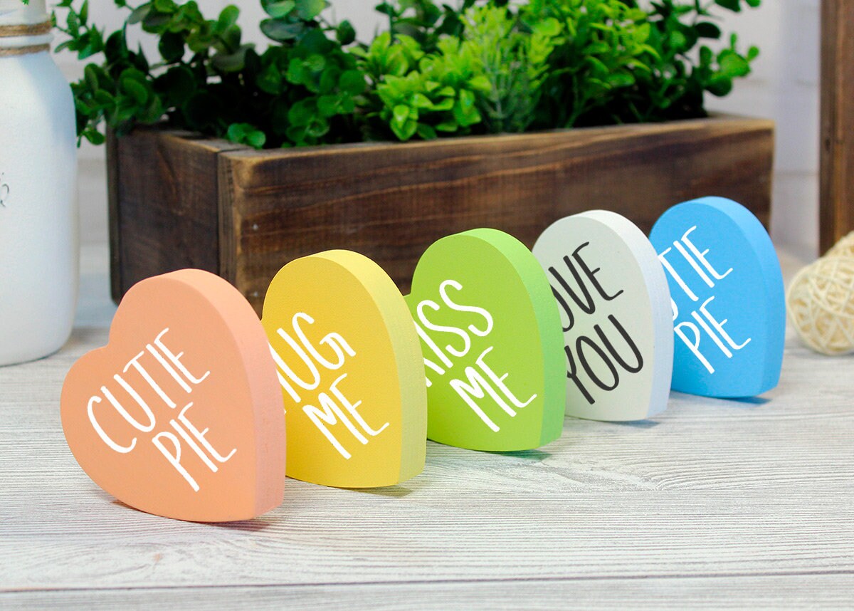 LOVE Conversation Hearts 16 Colors Wood Hearts Personalized - Etsy