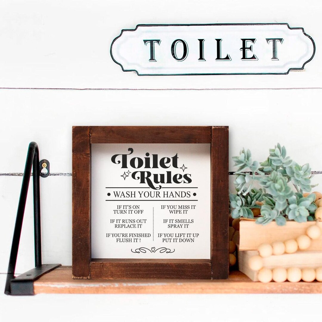 Bathroom Rules Wash Your Hands Wood Sign Funny Bathroom Wall Art Airbnb ...