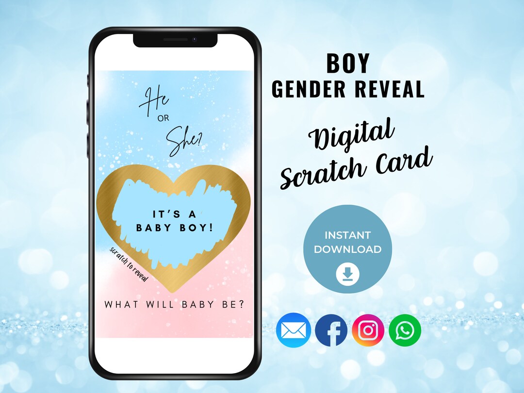 It's a Boy Gender Reveal Scratch Card, Digital Boy or Girl Scratch Card ...