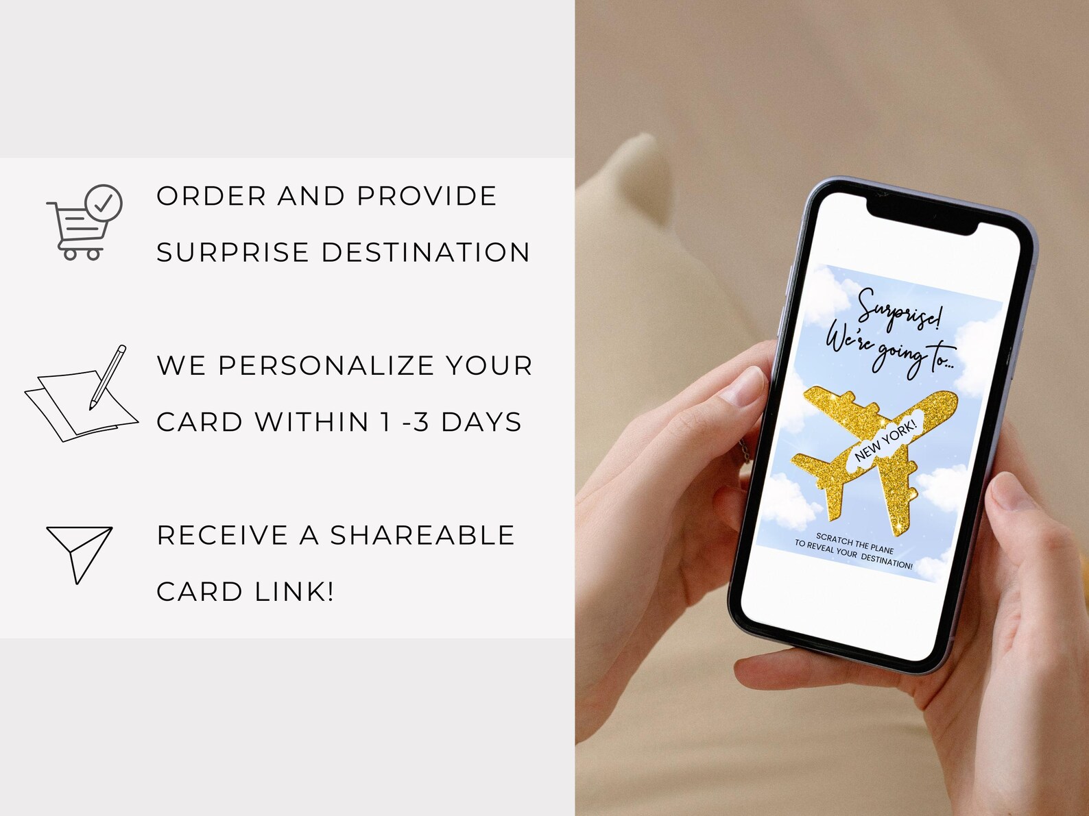 Personalized Holiday Gift Digital Scratch Card, Vacation Surprise ...