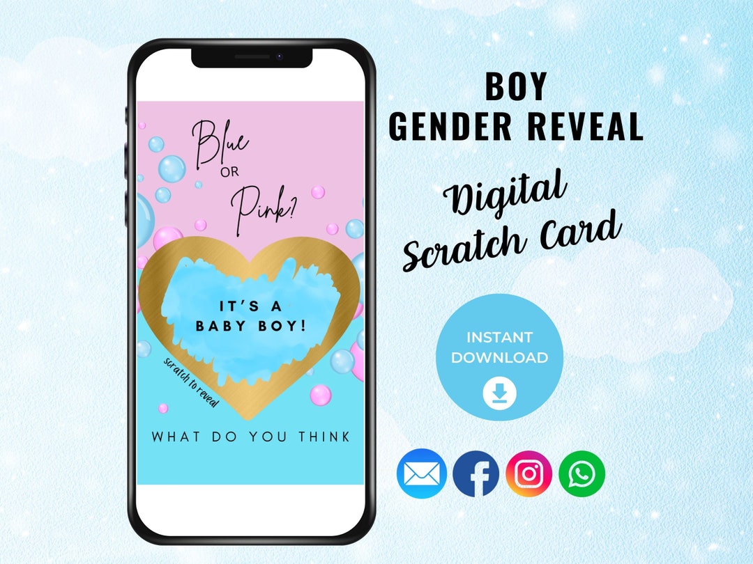 It's a Boy Gender Reveal Scratch Card, Digital Boy or Girl Scratch Card ...