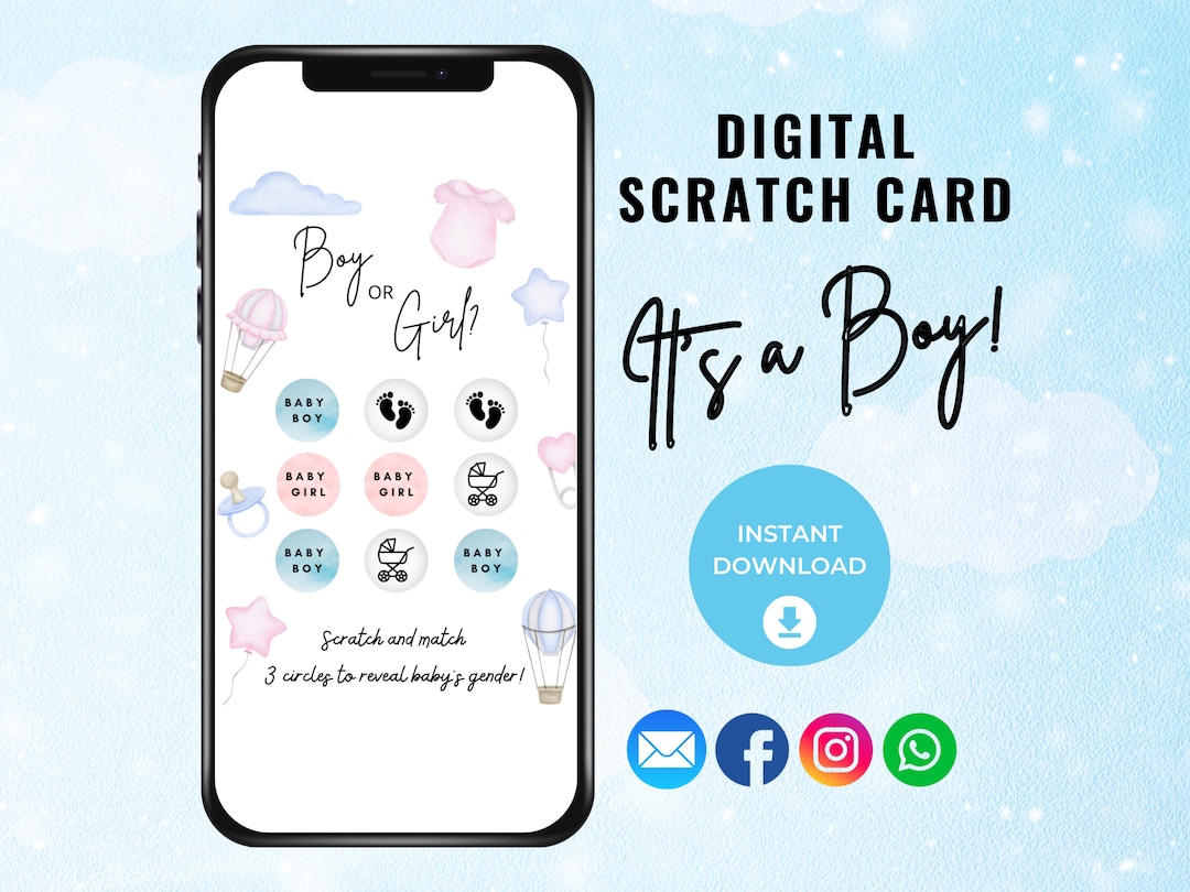 It's a Boy Gender Reveal Scratch Card, Digital Boy or Girl Scratch Card ...