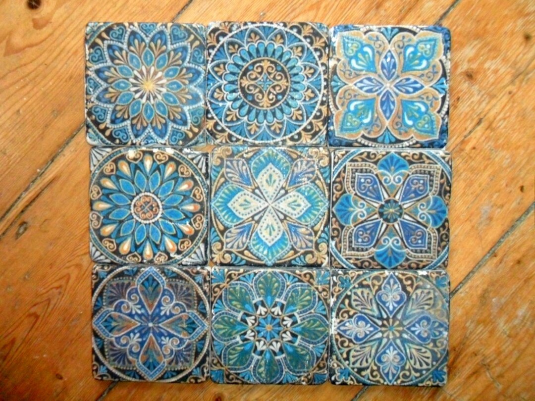 Tiles, Tile Backsplashes, Natural Stone Tiles Mandala Blue, 9pcs, W1 - Etsy