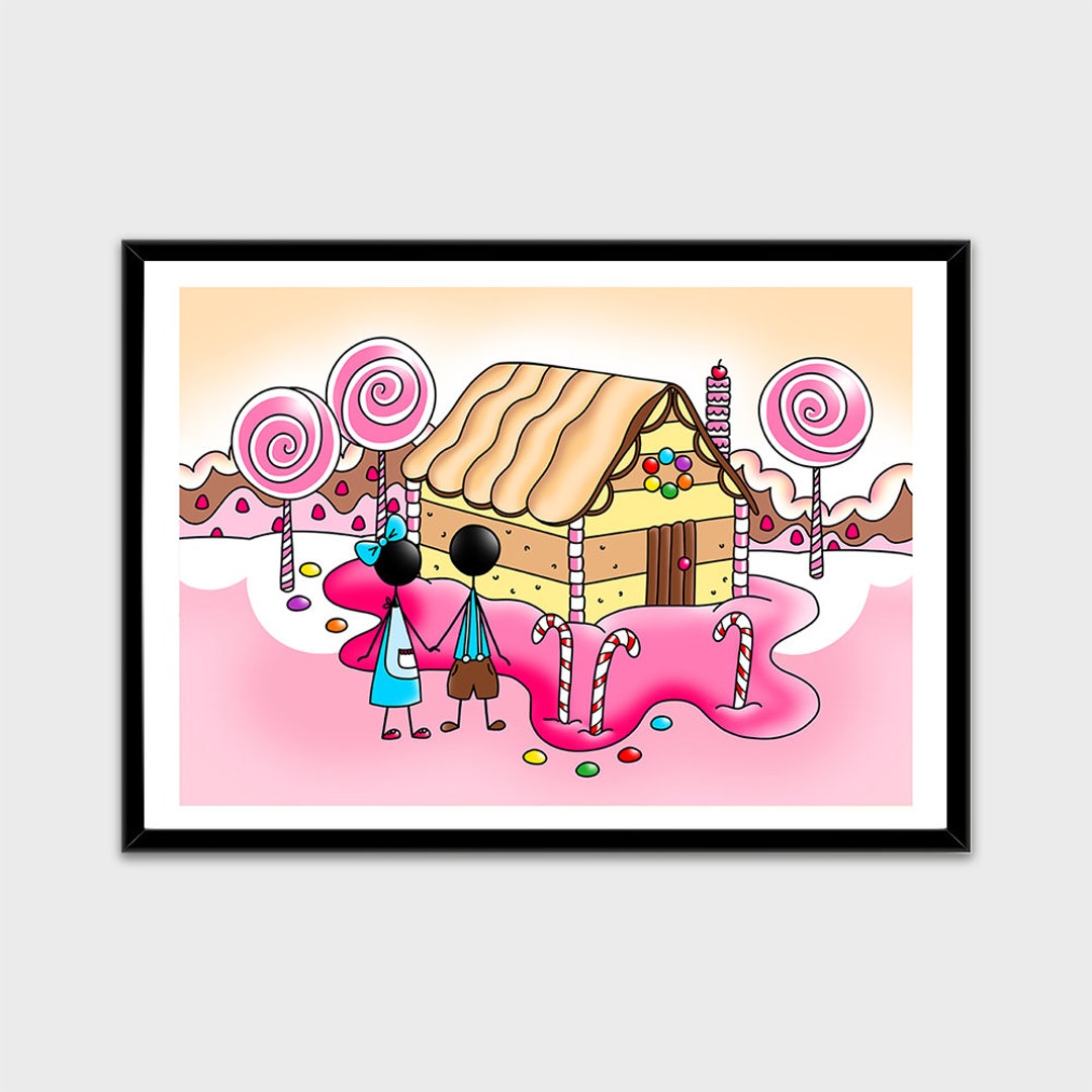 Hansel and Gretel Printed Poster for Pink Girl's Bedroom Decoration A4 ...