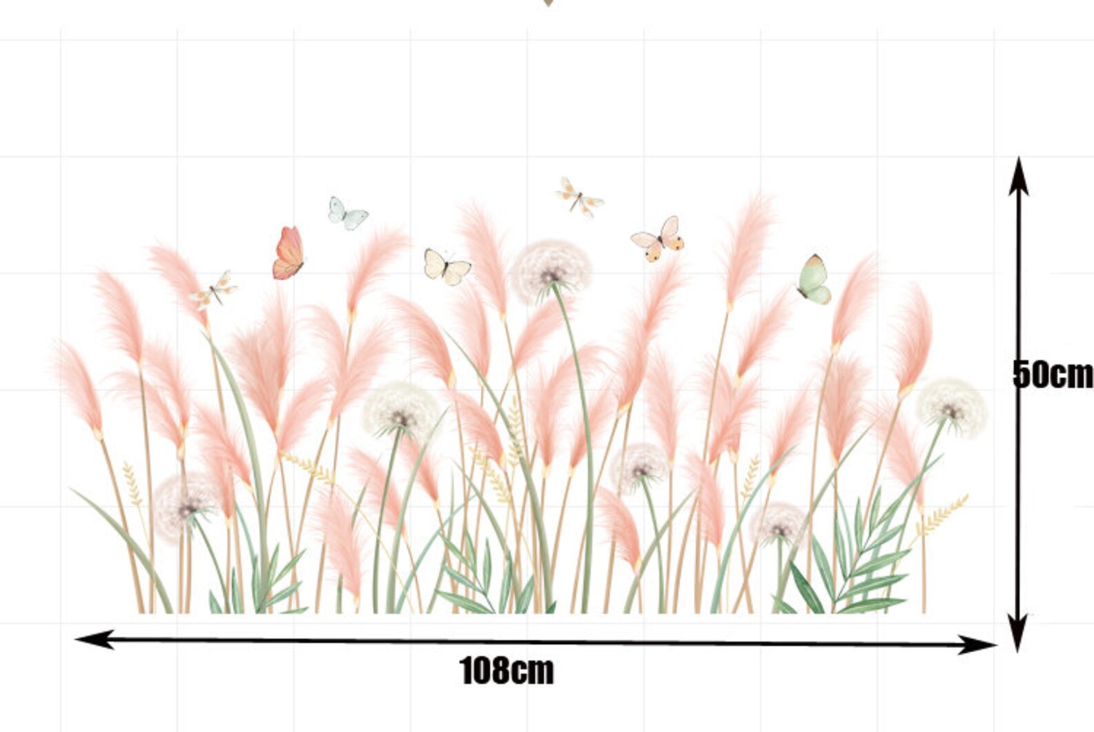 Pink Reed Dandelion Wall Sticker, Removable Skirting Line Wall Stickers ...