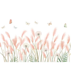 Pink Reed Dandelion Wall Sticker, Removable Skirting Line Wall Stickers ...