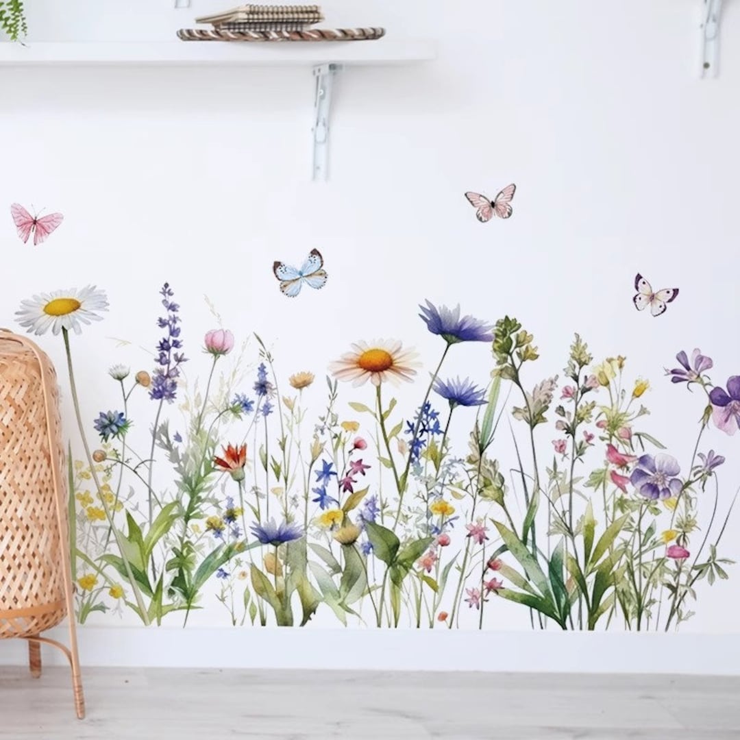 Colorful Flower Plant Wall Sticker, Removable Skirting Line Stickers ...